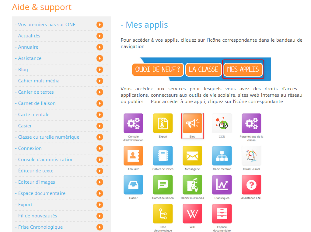 Aide & Support de l’ENT One = Néo – Savoirs technologiques